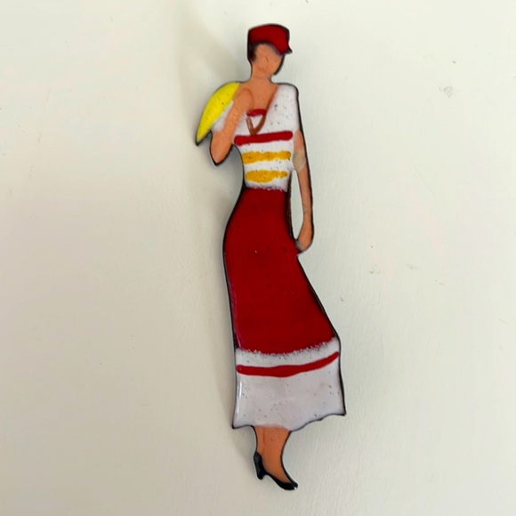 Jewelry | Vintage Enamel Red Lady Pin | Poshmark